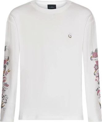 John Richmond Homme, Tops, Blanc, Taille: XL T-shirt &agrave; Manches Longues avec Ornements Iconiques