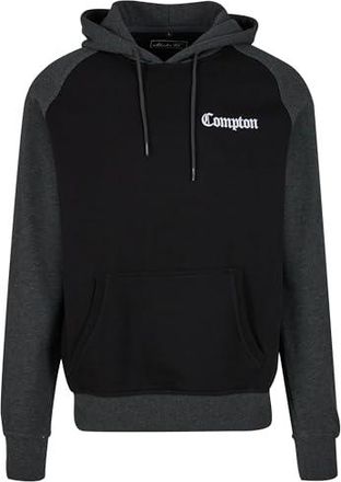 Mister Tee Compton Wording EMB Raglan Sweat &agrave; capuche, Noir/Cha, L