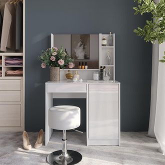Vicco Schminktisch Sherry, Weiß/Weiß Hochglanz, 89.8 cm 4 Teile