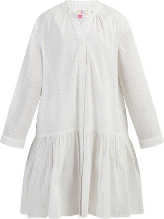 Izia Sommerkleid M&auml;dchen Wollwei&szlig; mit silbernen Streifen und Punkten