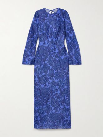 Zimmermann Robe Longue Dos Ouvert En Lin &Agrave; Imprim&eacute; Cachemire Et &Agrave; Perles Ottie - Bleu