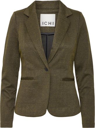 Ichi IHKATE Jacquard Damen Blazer Jackenklazer mit Reverskragen Paspeltaschen V-Ausschnitt 1-Knopf-Form leicht elastisch Slim fit, Gr&ouml;&szlig;e:M, Farbe:Black/Liz