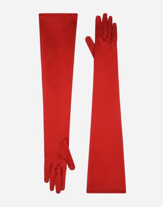 Dolce & Gabbana Lange Handschuhe Aus Satin - Frau H&uuml;te Und Handschuhe Rot Satin S