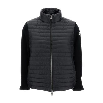 Moncler Femme, Vestes, Noir, Taille: 40 FR Padded Wool Zip-Up Sweat &agrave; capuche