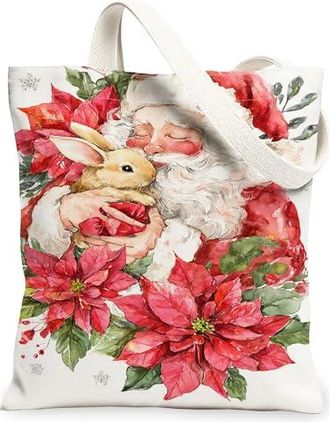 Generic Sacs fourre-tout en toile de vacances, joli imprim&eacute; P&egrave;re No&euml;l, sacs de courses r&eacute;utilisables, l&eacute;gers et lavables &agrave; l&eacute;paule pour voyage, &eacute;picerie en pl