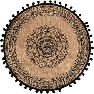 Railonch Boho Baumwolle Runde Tischsets 38 cm - 4 er Set Gewebte Jute Fransen Tischsets mit Pompom Quaste Platzset für Esszimmer Küche Tischdekoration ( 2)