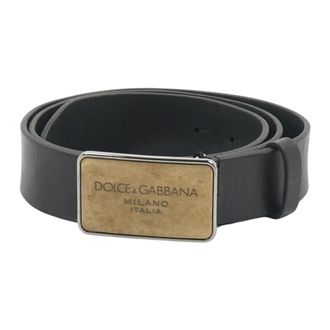 Dolce & Gabbana Homme, Accessoires, Noir, Taille: 95 CM Ceinture en cuir &agrave; boucle plaque