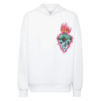 Philipp Plein Homme, Sweatshirts et sweats &agrave; capuche, Blanc, Taille: 2XL Sweat &agrave; capuche SweaT-shirt Love Tattoo