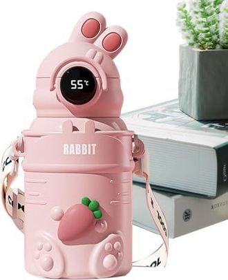 Generic Sghtil Tasse &agrave; eau avec paille et couvercle, tasses &agrave; eau avec paille, jolie tasse deau en acier inoxydable de 500 ml | Drinkare l&eacute;ger avec affichage 