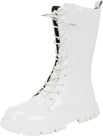 Generic Bottes mi-mollet pour filles avec fermetures &eacute;clair lat&eacute;rales - Bottes de cowgirl d&eacute;contract&eacute;es &agrave; lacets - Fermeture &eacute;clair lat&eacute;rale - Chaussures d&eacute;co