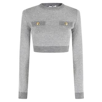 Elisabetta Franchi Pailletten Crew Neck Schwarzer Pullover - - Knitwear - Damen - Grau - M