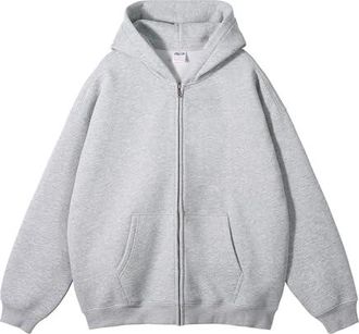 Generic Sweat &agrave; capuche zipp&eacute; &agrave; manches longues en polaire pour homme avec poche, gris clair, XXL