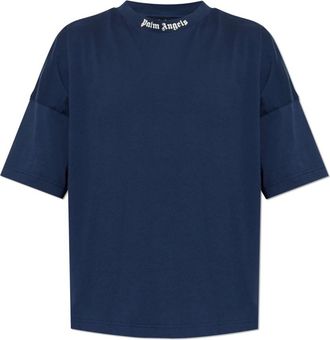 Palm Angels Homme, Tops, Bleu, Taille: XS Classic Logo Over T-Shirt