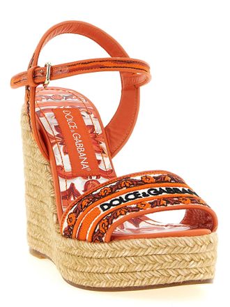 Dolce & Gabbana Womens Orange Cotton Wedge Sandals