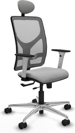 Piqueras y Crespo Drehstuhl in Grau, mit wei&szlig;en und schwarzen Armlehnen, h&ouml;henverstellbarer Lendenwirbelst&uuml;tze und festem Kopfteil, ausgestattet mit Syncro/Traslack. Gr