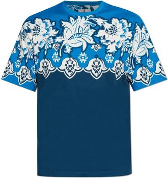 Etro Homme, Tops, Bleu, Taille: XL T-shirt en coton avec imprim&eacute; floral plac&eacute;