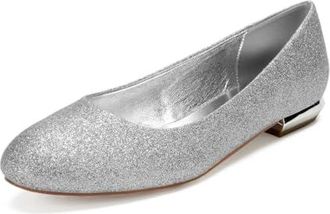 Generic Chaussures De Mariage Femme &Eacute;l&eacute;gant Bout Pointu Chaussures Mari&eacute;e Semelle Ballerines &Eacute;t&eacute; Plates Slip-on Dress F&ecirc;te Plates 1.8Cm,Argent,43 EU