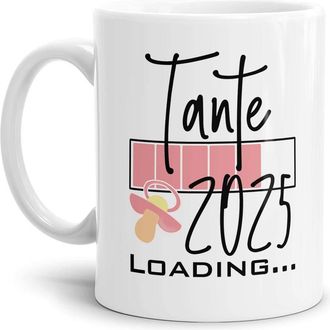 Tassendruck Tasse - Loading Du wirst Tante 2025 - Geschenk/Endlich Schwanger/Schwangerschaft/Babynews - Weiß