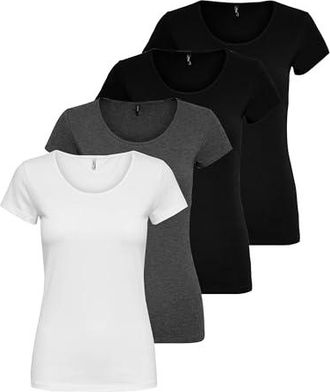 Only Onllive Love S/S Haut JRS &agrave; col rond pour femme (1 pi&egrave;ce), Noir (gris fonc&eacute; chin&eacute;/noir/blanc), 3XL