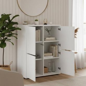 Dmora Kommode Zaccaria, 4-t&uuml;riges K&uuml;chen-Sideboard, Wohnzimmer-Buffet, 100% Made in Italy, 100 x 41 x 126 cm, gl&auml;nzendes Wei&szlig;