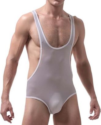 Generic Body sexy pour homme - Sexy - Maille Jockstrap - Sous-v&ecirc;tements - Combinaison dhuile - Combinaison de lutte - Coupe haute - Transparent - Combinaison 