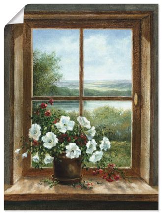 Artland Wanddeko Poster & Kunstdrucke Wandposter 45x60 cm Fensterblick Blumen Fenster Landschaft Natur Stillleben Botanik Kunst T5ZB