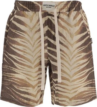 Just Cavalli Homme, Shorts, Multicolore, Taille: XL Short Imprim&eacute; en Coton et Lin