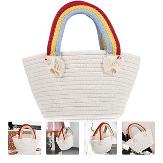 BESTONZON Paquet de Plage Tissé en Coton Blanc Anses Paquet à Main Portable pour Femme Cabas dÉté Bohème Léger et Spacieux Plage le Shopping Sorties Quotidienne