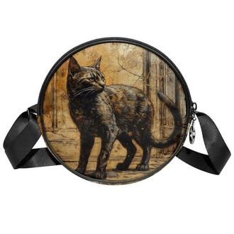 Generic Petit sac &agrave; bandouli&egrave;re rond pour femme, petit sac &agrave; bandouli&egrave;re avec fermeture &eacute;clair et bretelles r&eacute;glables style d&eacute;contract&eacute; pour femmes et filles