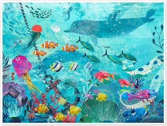 Posterlounge Farbenfrohe Unterwasserwelt Poster von Kidz Collection 130 x 100 cm Blau Wandbilder Wanddeko