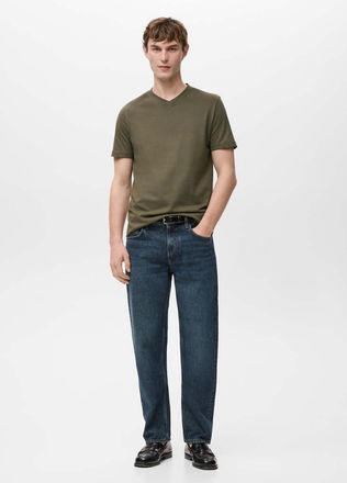 Mango T-shirt 100 % coton col V slim-fit kaki - Homme - XXL - MANGO MAN