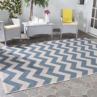 Safavieh Geometrisch Teppich für Wohnzimmer, Esszimmer, Schlafzimmer - Courtyard Collection, Kurzer Flor, Blau und Beige, 122 X 170 cm