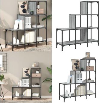 vidaXL Vidaxl - B&uuml;cherregal Grau Sonoma 92x30x102 cm Holzwerkstoff und Metall - Bucherregal - Regal - Treppenregal - Stufenregal - Wohnraumorganisation