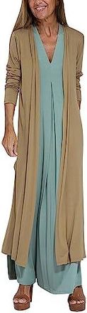 Generic Cardigan long pour femme, veste de printemps l&eacute;g&egrave;re pour sortir, cardigan maxi uni &agrave; manches longues, manteau ouvert sur le devant, kaki, XXL