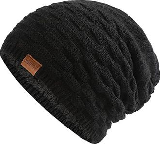 Generic Chapeau tricot&eacute; en laine chaude faite &agrave; la main pour femme - Coupe-vent - Chapeau de trappeur pour femme, Noir, Taille unique