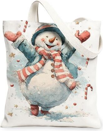 Generic Sacs fourre-tout en toile motif bonhomme de neige ludique, sacs d&eacute;picerie r&eacute;utilisables, l&eacute;gers et lavables avec bandouli&egrave;re pour le shopping, les voy