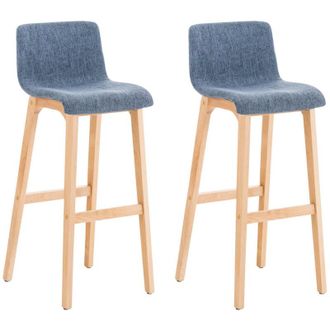 Clp Lot de 2 tabourets de bar Hover en tissu Pieds Bois nature Bleu
