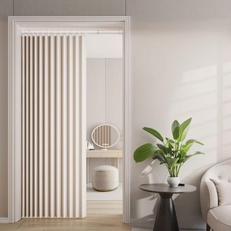 ICEGREY Magnetischer T&uuml;rvorhang f&uuml;r T&uuml;ren, Leinen, Akkordeon-Stil, T&uuml;rvorh&auml;nge f&uuml;r offenen Schrank, Schlafzimmer, Verdunkelung Faltt&uuml;rabdeckung f&uuml;r T&uuml;r, 1 Vor