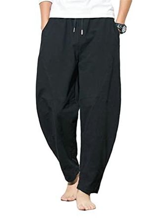 Minetom Homme Pantalon en M&eacute;lange Lin Large D&eacute;contract&eacute; Plage &Eacute;t&eacute; L&eacute;ger Confortable Respirant Oversize Baggy Elastique Pants B Noir XL