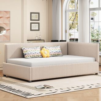 Generic Polsterbett Schlafsofa und Lattenrost, Multifunktionsbett aus hautfreundlichem Samtstoff, bequem und robust, ideal für Gästezimmer