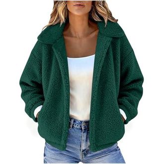 Generic Veste en peluche pour femme - Sweat à capuche pelucheux - Tendance - Décontracté - Couleur unie - Automne et hiver - Veste polaire chaude pour lextéri