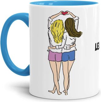 Tassendruck BFF-Tasse Friends - Eure Namen - Personalisierbar/Freundin/Forever/Geschenk-Idee/Geburtstag/Innen & Henkel Hellblau