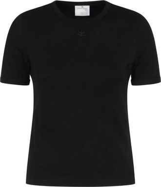 Courr&egrave;ges Femme, Tops, Noir, Taille: 42 FR Signature Contrast T-Shirt