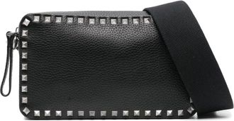 Valentino Garavani Homme, Sacs, Noir, Taille: ONE Size Sac bandouli&egrave;re en cuir de veau grain&eacute; avec d&eacute;tails Rockstud