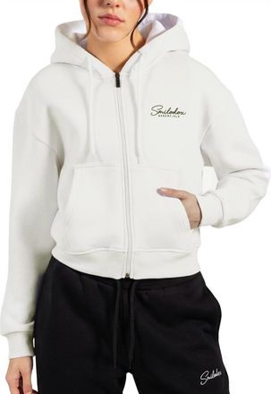 Smilodox Sweatjacke Damen Enara, Strickjacke mit Frontzipper und K&auml;ngurutasche, gesticktem Logo auf Brust, weichem Stoff mit B&uuml;ndchen, Bequeme Kapuzenjacke f&uuml;r
