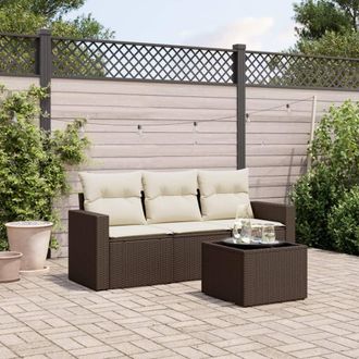 vidaXL Vidaxl - Set Divano Da Giardino 4 Pz Con Cuscini Marrone In Polyrattan