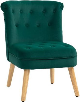 HOMCOM Fauteuil de Salon et Salle &agrave; Manger avec Assise rembourr&eacute;e, Fauteuil Lounge avec Pieds en Bois et Tissu Effet Velours, 60x66x79 cm, Vert