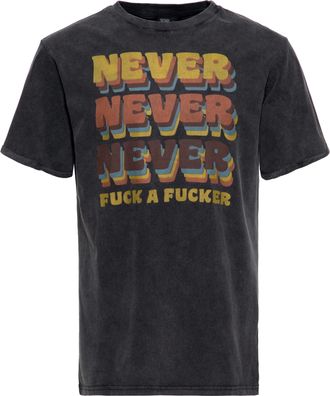 King Kerosin Herren T-Shirt | Print Shirt | Kurzarmshirt | Acid Wash | Used | Rundhals | 70er | 200 G/m&sup2; | 70s | Vintage | Retro | Washed Never Fuck A Fucker