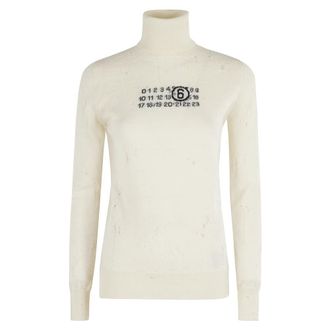 Maison Margiela Cremewolle Distressed Hoher Halsausschnitt Pullover - - Knitwear - Damen - Beige - M