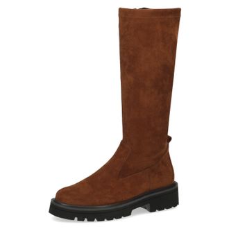 Caprice Damen Hohe Stiefel ohne Absatz Memotion bis zum Knie Flach Weite G, Braun (Brandy Stretch), 38 EU
